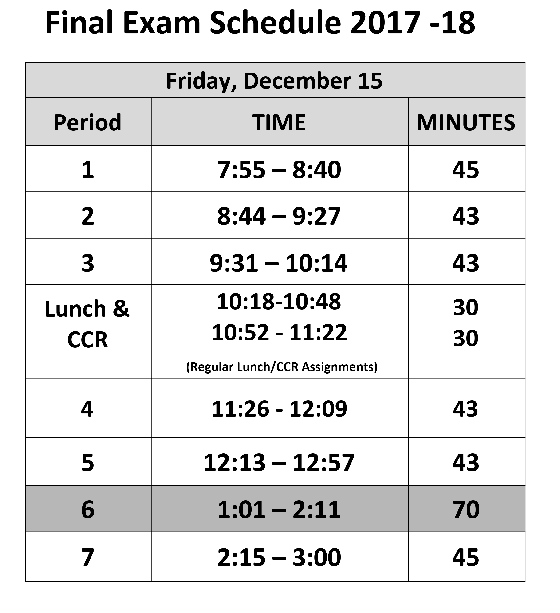 Friday Dec. 15 Final Exam Schedule – the Generals' Delivery Online