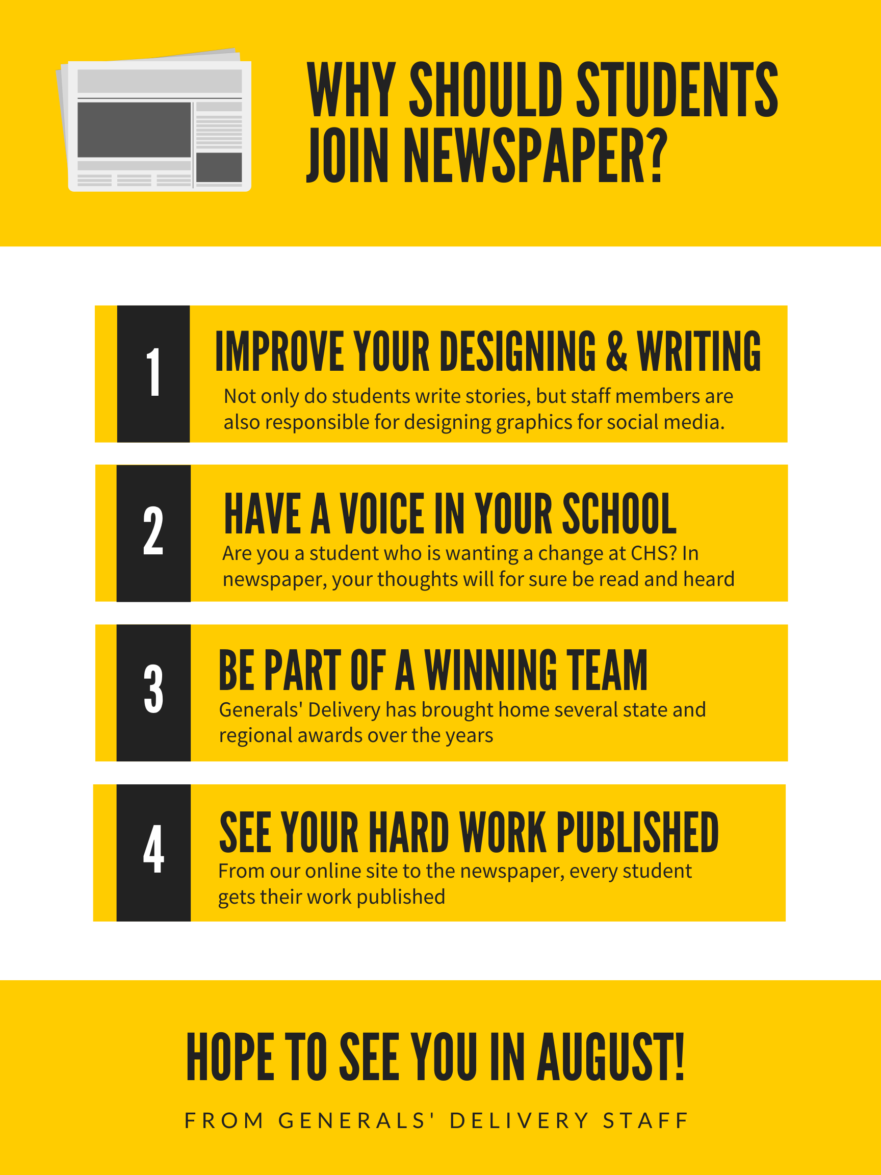 4 reasons to join the newspaper team – the Generals' Delivery Online